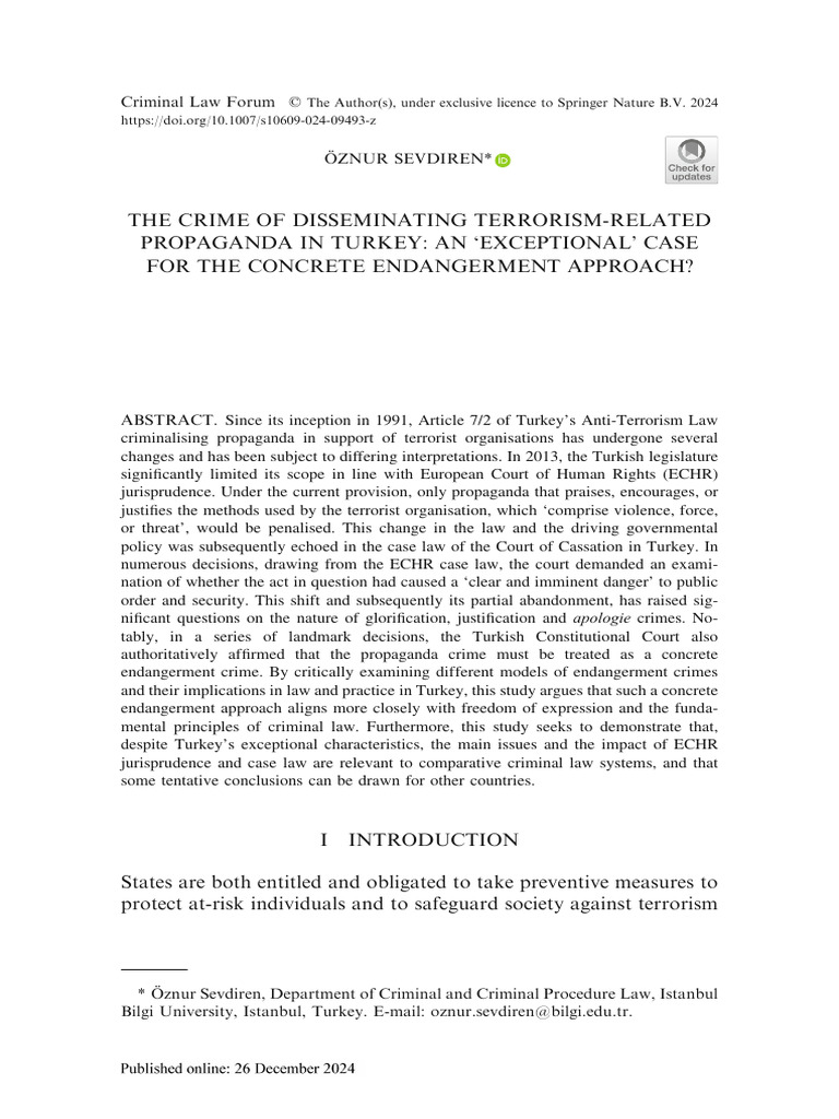 The Crime of Disseminating Terrorism-Related Propaganda in Turkey - An ...