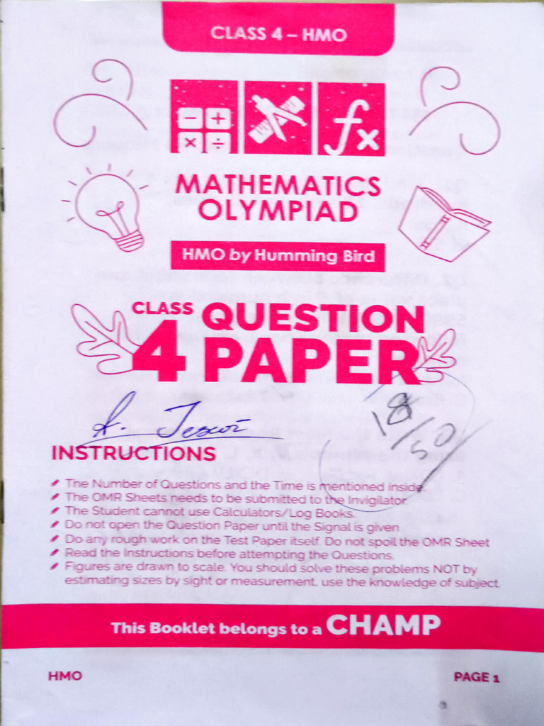 Hummingbird Class 4 Math Olympiad Level 1 | PDF | Speed | Mathematics