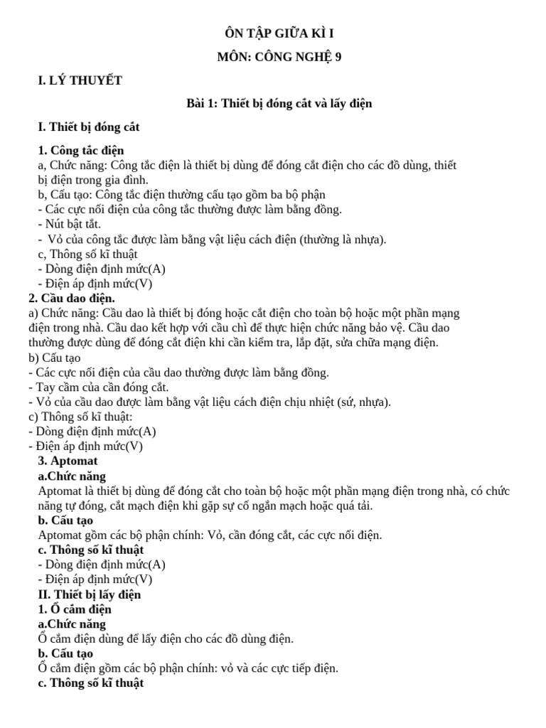 ĐỀ CƯƠNG GKI CN9 24-25 | PDF