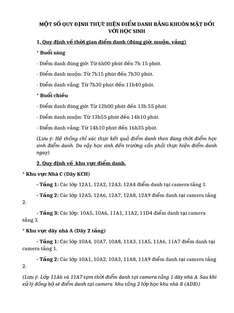 Một Số Quy Định Thực Hiện Điểm Danh Bằng Khuôn Mặt | PDF