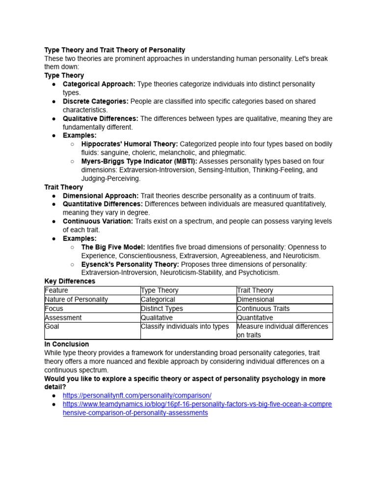 Explain Type Theory and Treit Theory of Personalit... | PDF | Extraversion And Introversion ...
