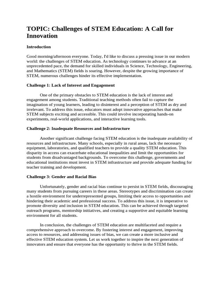 Challenges in Stem Education Among Students | PDF | Science, Technology ...