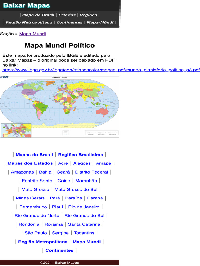 Mapa Mundi Político Baixar Mapas | PDF