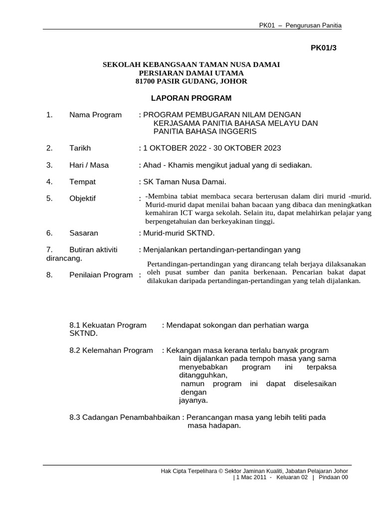Laporan Program NILAM 2023 | PDF