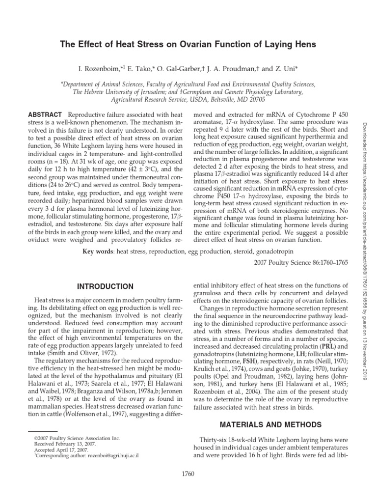 2007 The Effect of Heat Stress On Ovarian Function of Laying Hens | PDF | Luteinizing Hormone ...