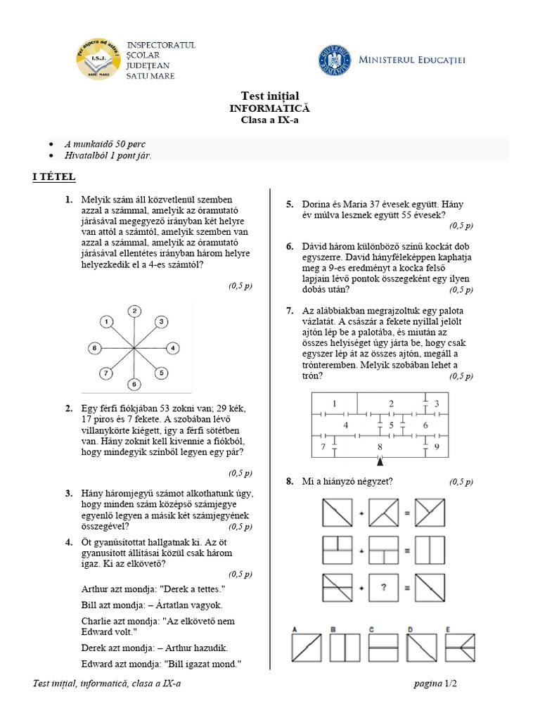 Test Initial Clasa A IX-a LMA | PDF