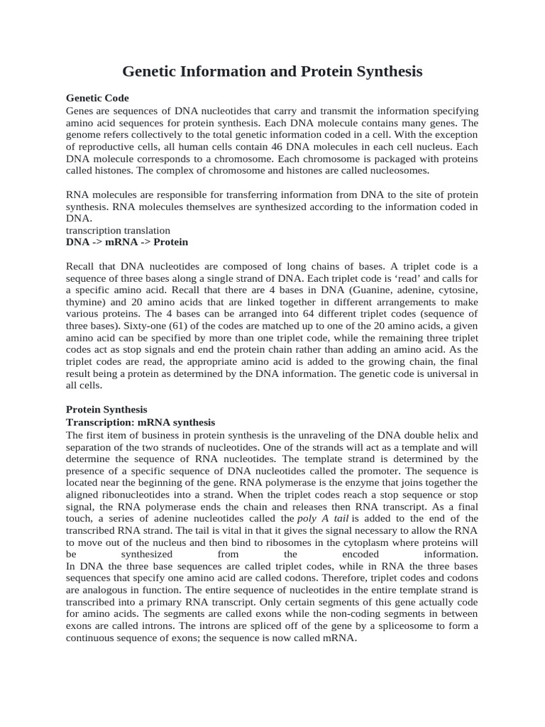 Genetic Code and Protein Synthesis Explained | PDF | Rna | Nucleic Acid ...