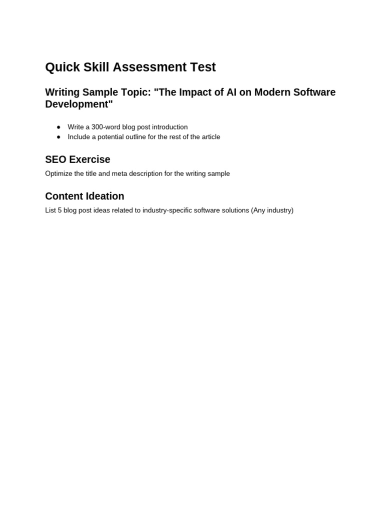 Quick Skill Assessment Test | PDF