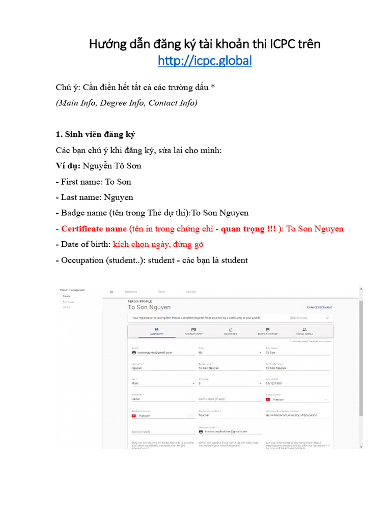 Huong Dan Dang Ky Thi ICPC | PDF