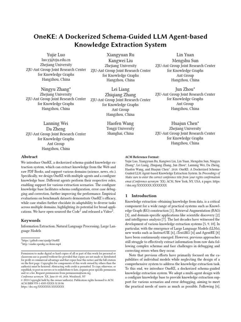 OneKE ADockerized SchemaGuided LLM Agentbased | PDF | Conceptual Model | Computing