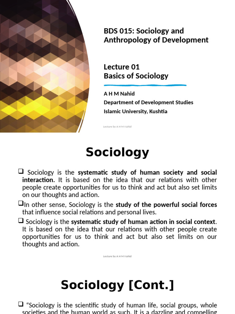 Lecture 01 - Basics of Sociology | PDF | Deviance (Sociology) | Multiculturalism