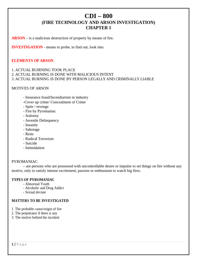 Cdi 800 Arson Handouts | PDF | Combustion | Fires