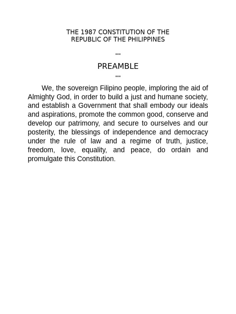 1987 Constitution Preamble | PDF