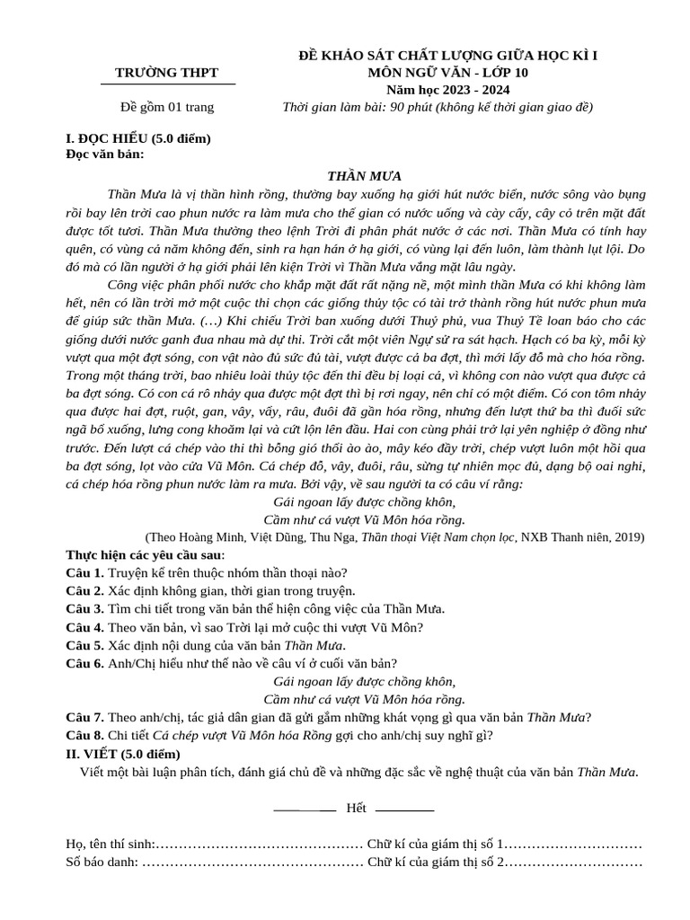 Đề K10- Thần Mưa | PDF