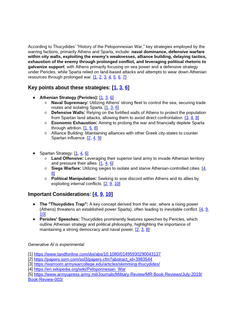 List of Strategies From Thucydides' History of The Peloponnesian War ...