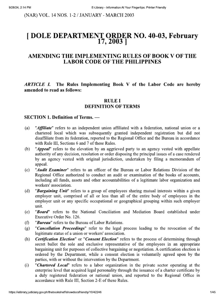 Dole Department Order No. 40-03 | PDF