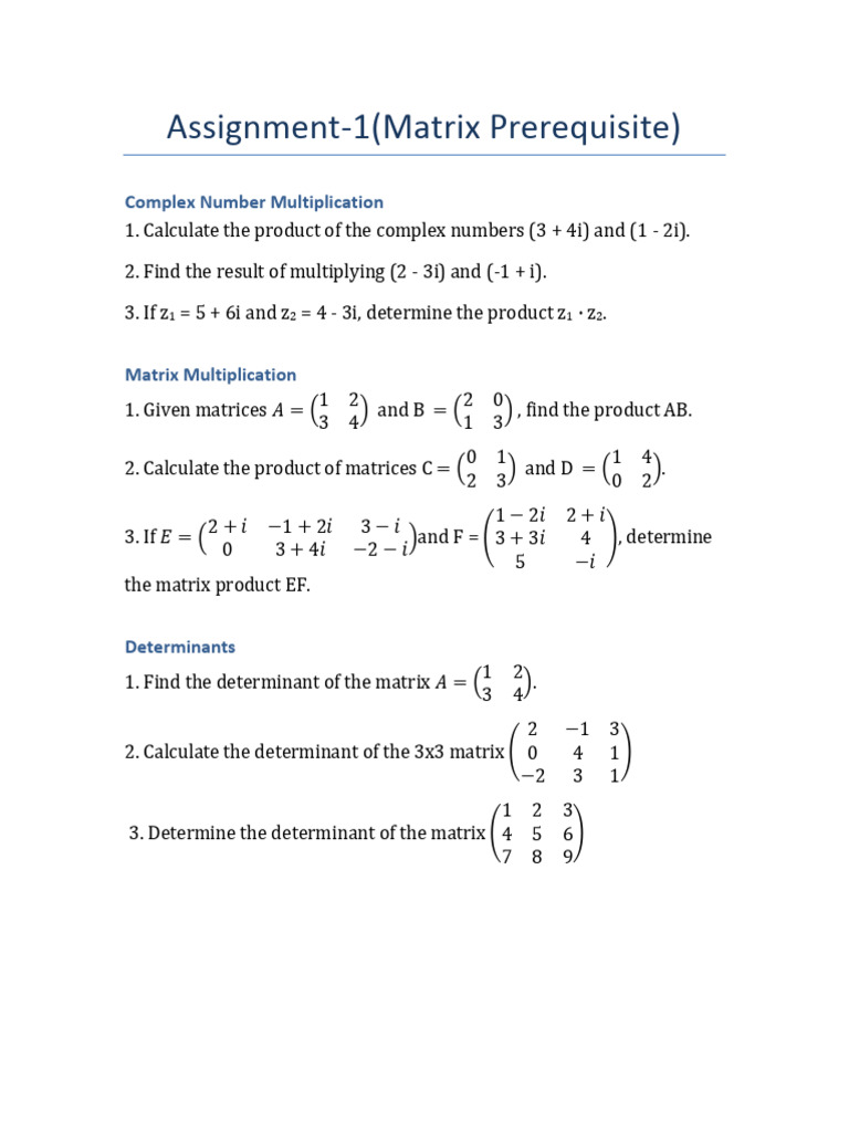 Assignment-1 - Matrix Prerquiste Practice | PDF