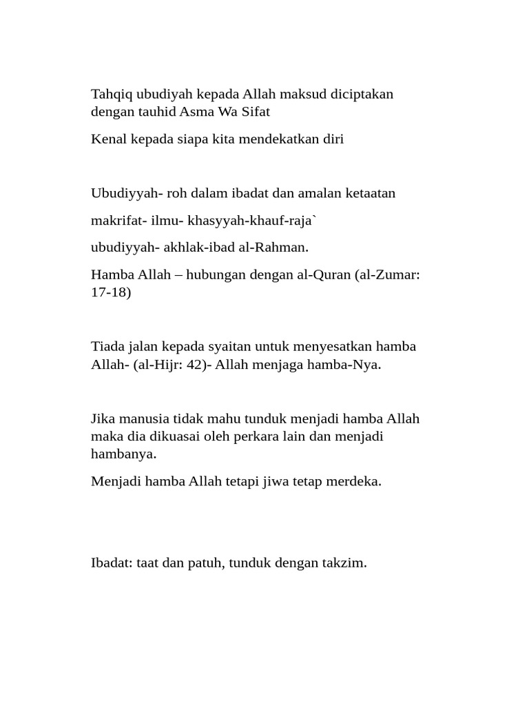 Tahqiq Maksud Diciptakan Dengan Tauhid Asma Wa Sifat | PDF