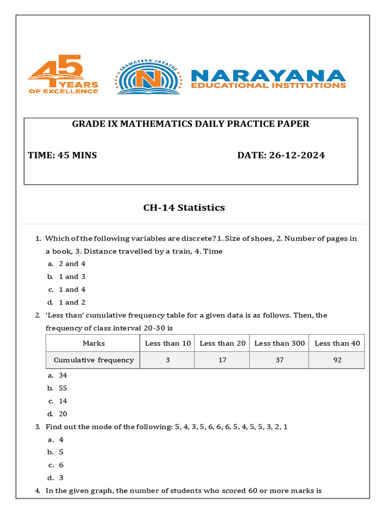 Grade Ix Mathematics DPP-4 Dec 26TH - 241226 - 105226 | PDF | Cost Of Living | Statistical Theory
