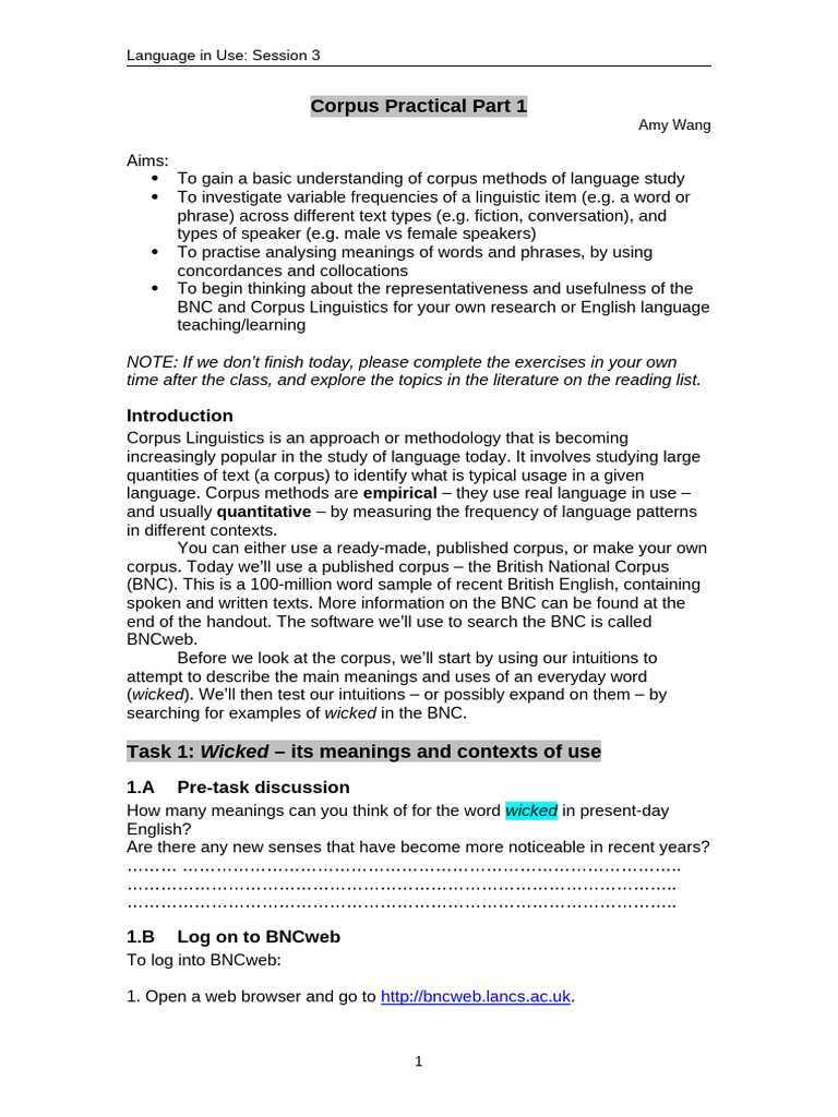 BNC Practical Task | PDF | Linguistics | Human Communication