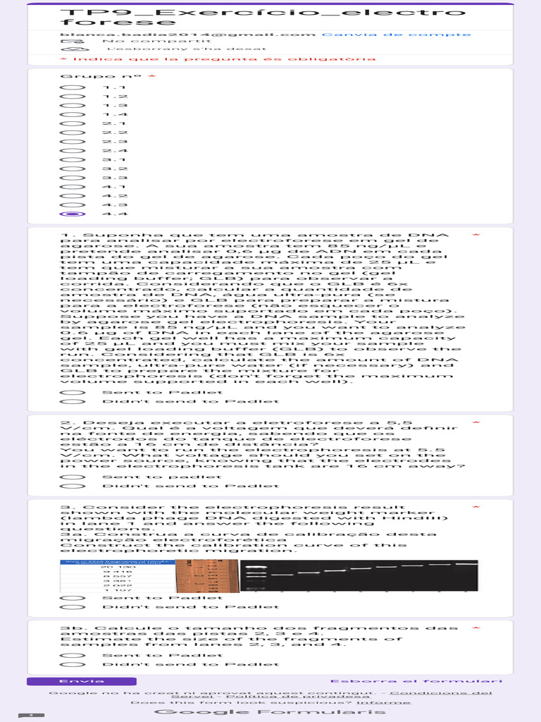 TP9_Exercício_electroforese | PDF | Biologia | Física Aplicada e Interdisciplinar