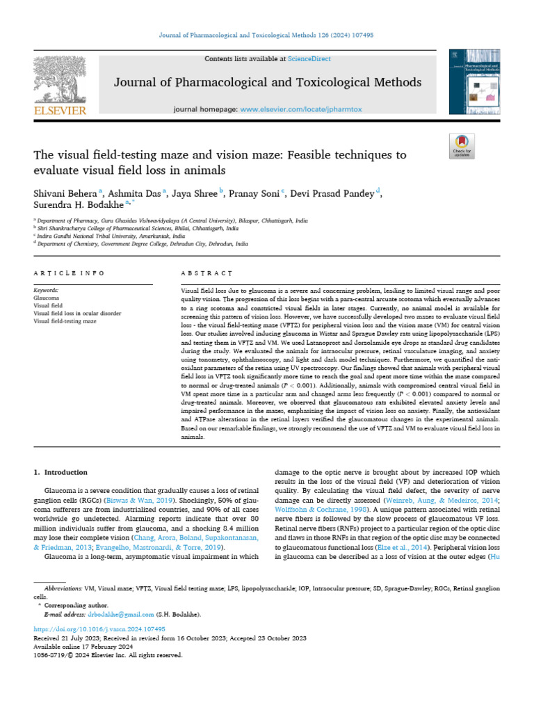 Visual Field Loss Assessment in Animals | PDF | Glaucoma | Laboratory Rat