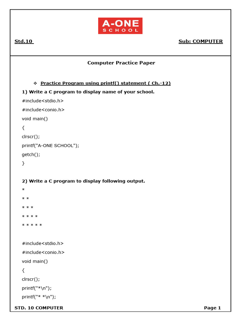 STD.10 COMPUTER REVISION PRACTICE PROGRAMS | PDF | Computer Science ...
