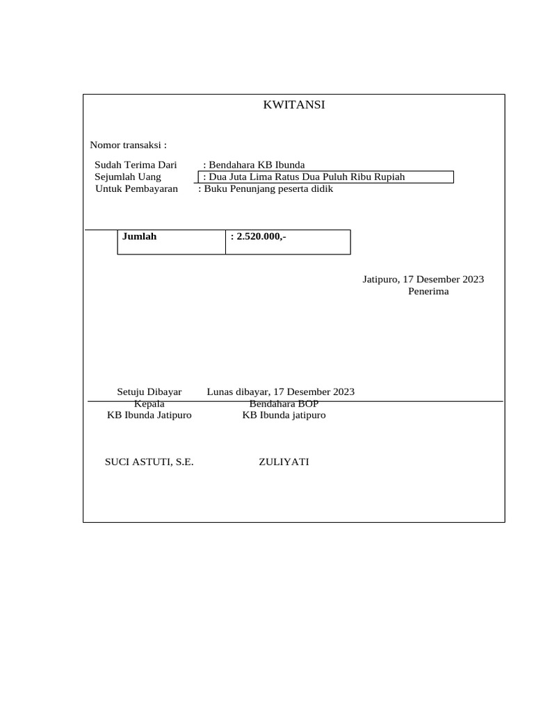 Kwitansi Bop Kb 2023 | PDF