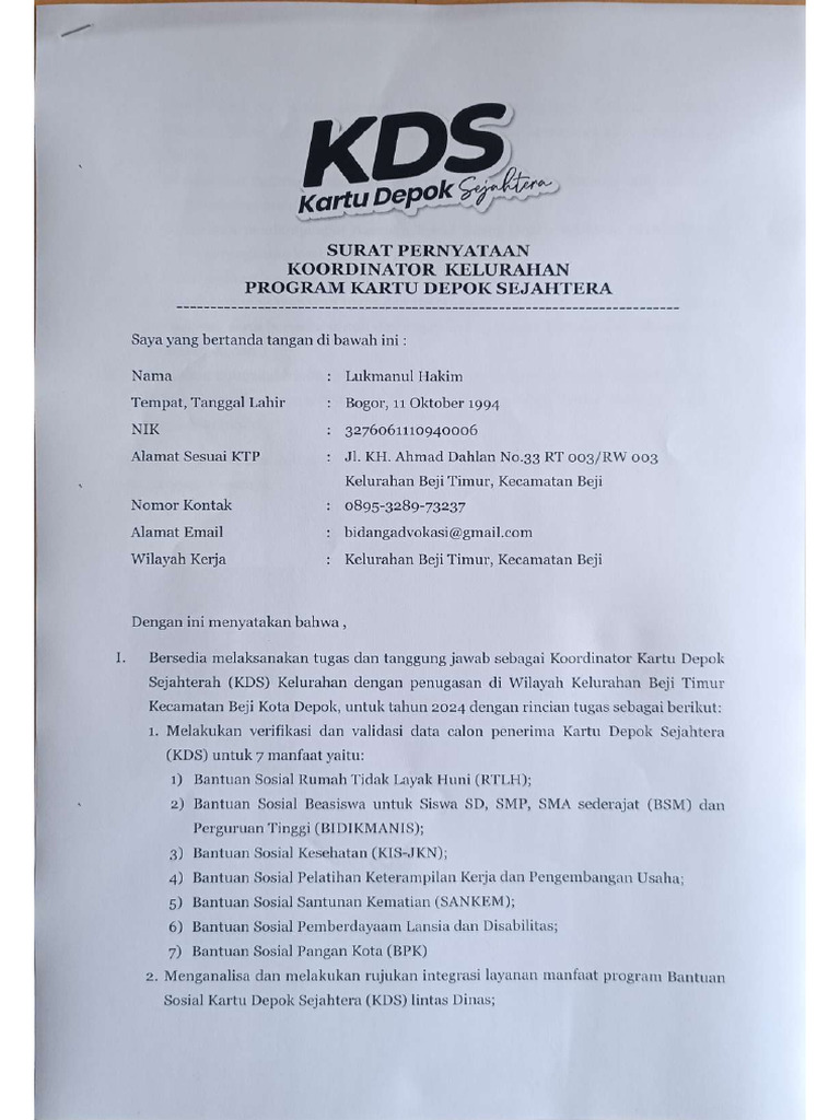 Surat Pernyataan KDS Depok | PDF