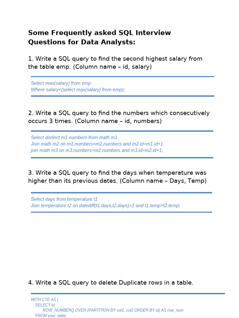 Frequently Asked Interview Questions For Data Analyst Role | PDF ...