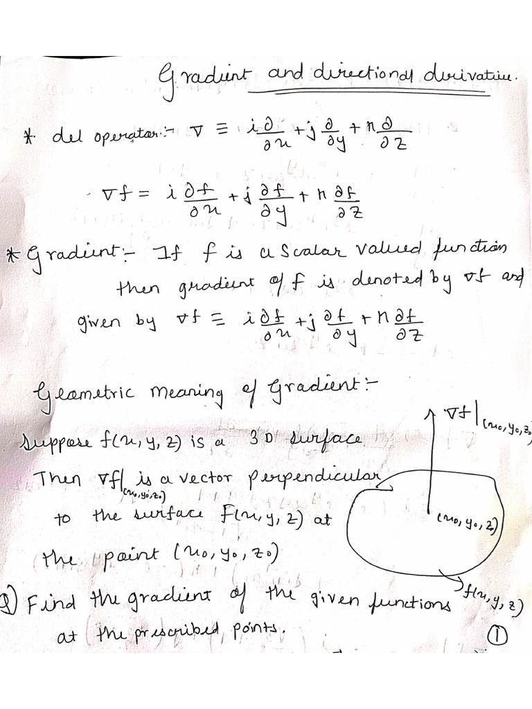 gradient, directional derivative, tangent planes and normal lines | PDF