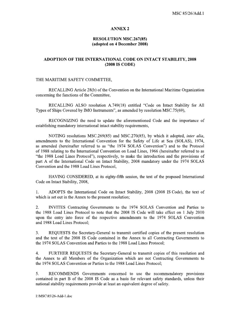 Intact Stability Code 2008 | PDF