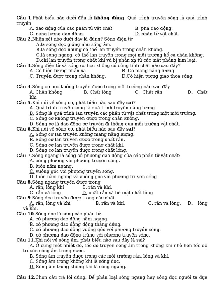 17.11ÔN TẬP LÝ THUYẾT 11 SÓNG CƠ, GIAO THOA | PDF
