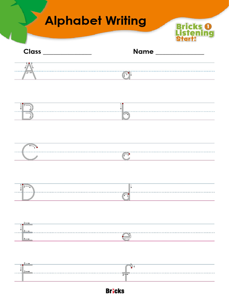 Bricks Listening Start!L1 - Worksheet - Alphabet Writing | PDF