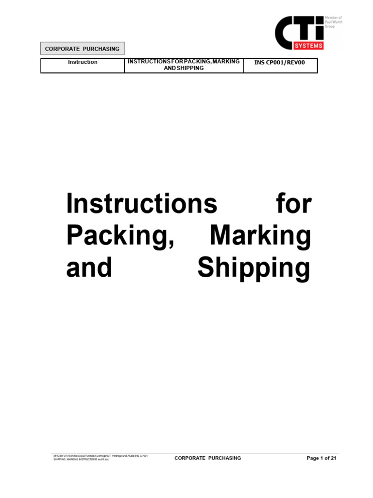 Packing and Shipping Instructions Guide | PDF | Pallet | Refractory