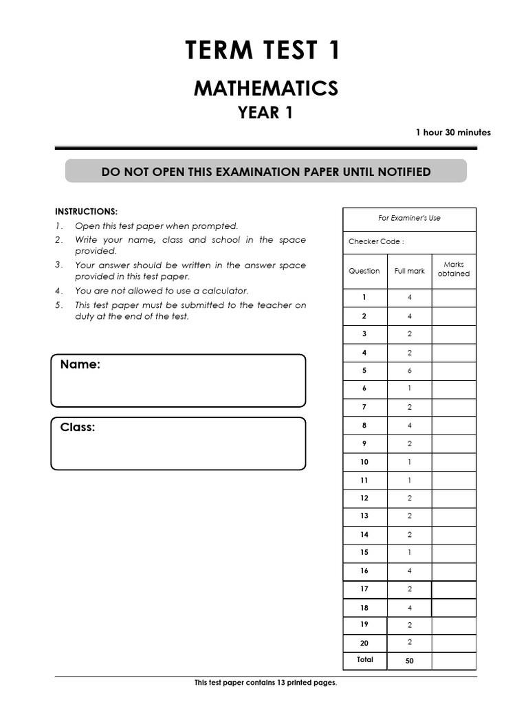 SET 1 YEAR 1 | PDF | Mathematics