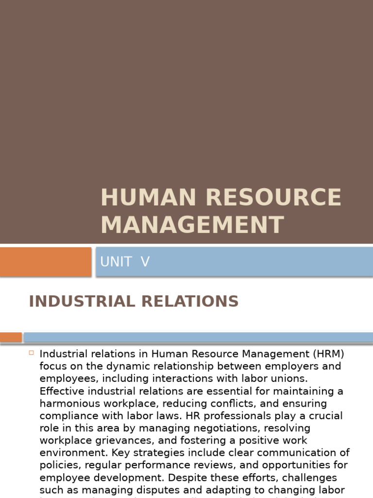 Human Resource Management Unit V | PDF | Employment | Trade Union