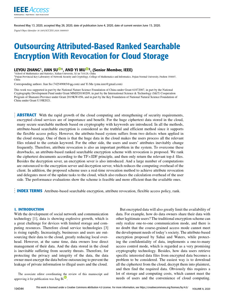 Outsourcing Attributed-Based Ranked Searchable Encryption With Revocation For Cloud Storage ...