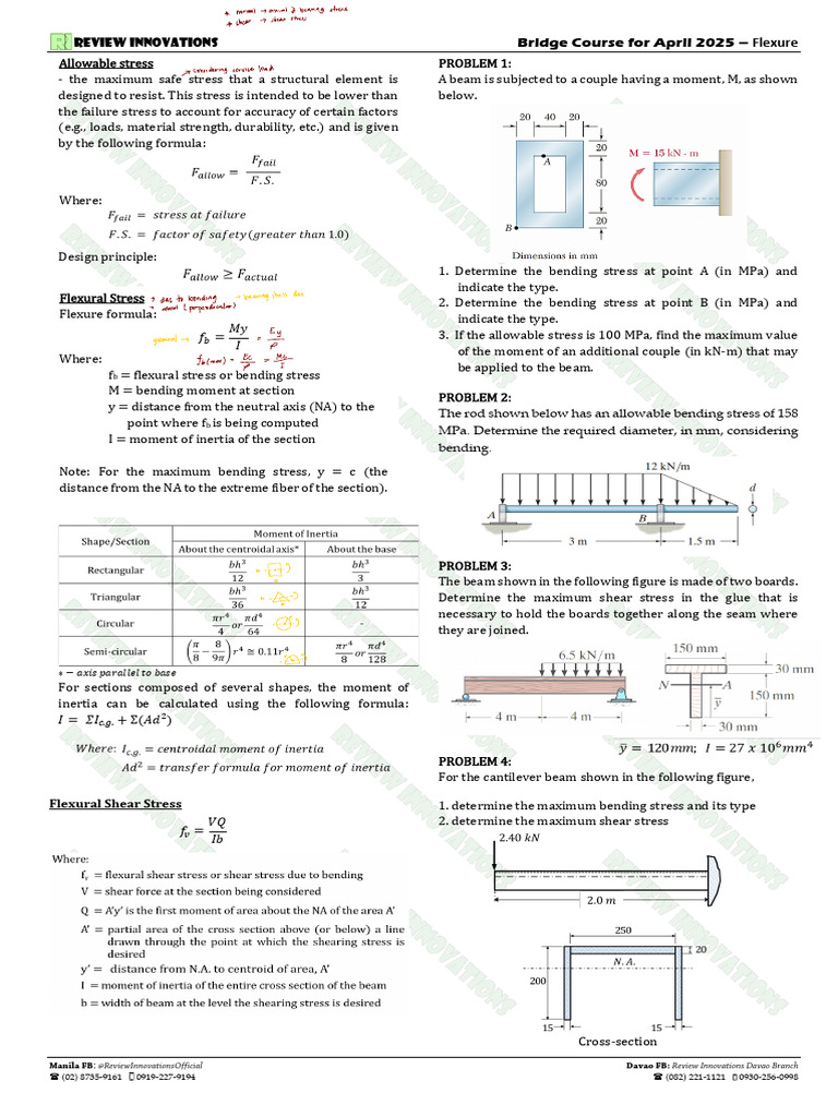 BC NOV 2025 - Flexural Stress & Flexural Shear Stress | PDF | Bending | Stress (Mechanics)