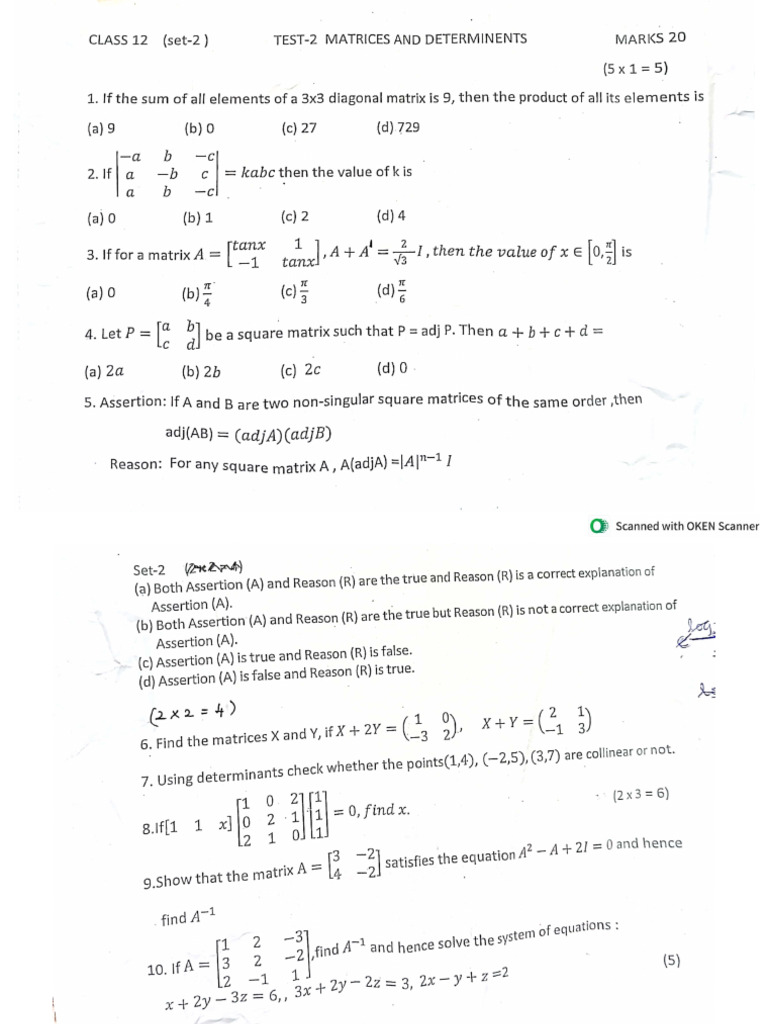 Matrix and Determinants | PDF