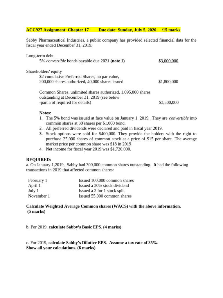 ACC 927 Chapter 17 EPS Assignment | PDF