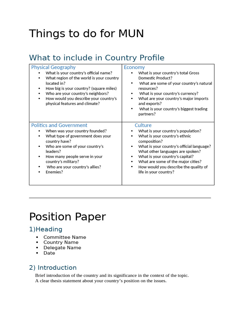 MUN Country Profile and Position Paper Guide | PDF | Multilateralism ...