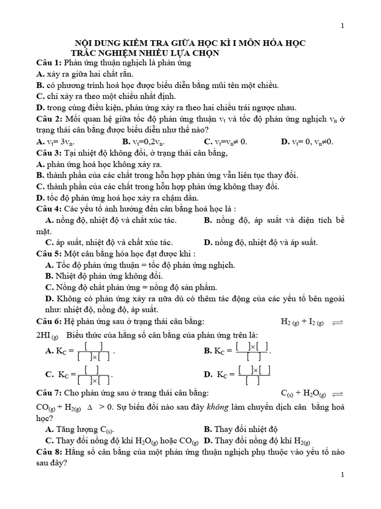 Đề Cương Kiểm Tra Định Kì Giữa Học Kì I - Hoa Học | PDF