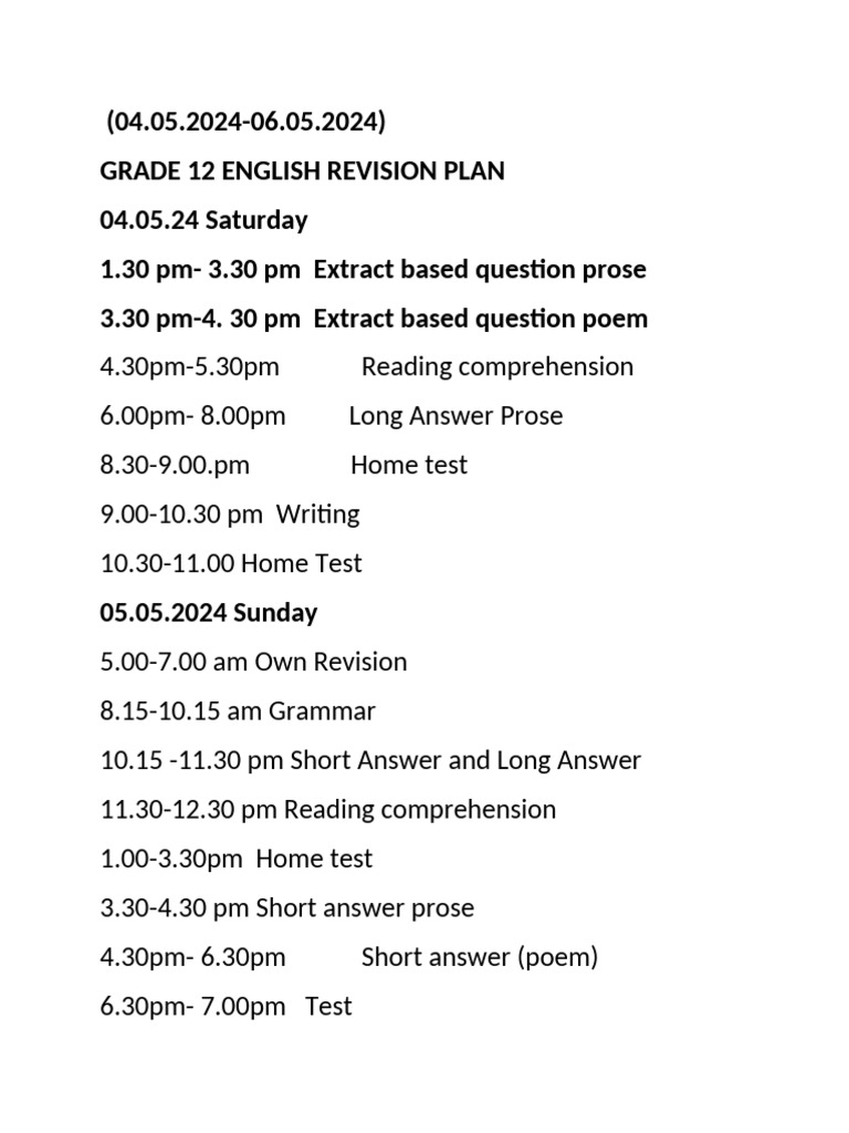 Revision Plan | PDF