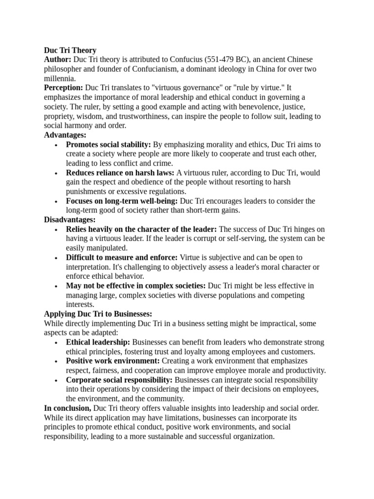 Duc Tri Theory | PDF | Virtue | Leadership