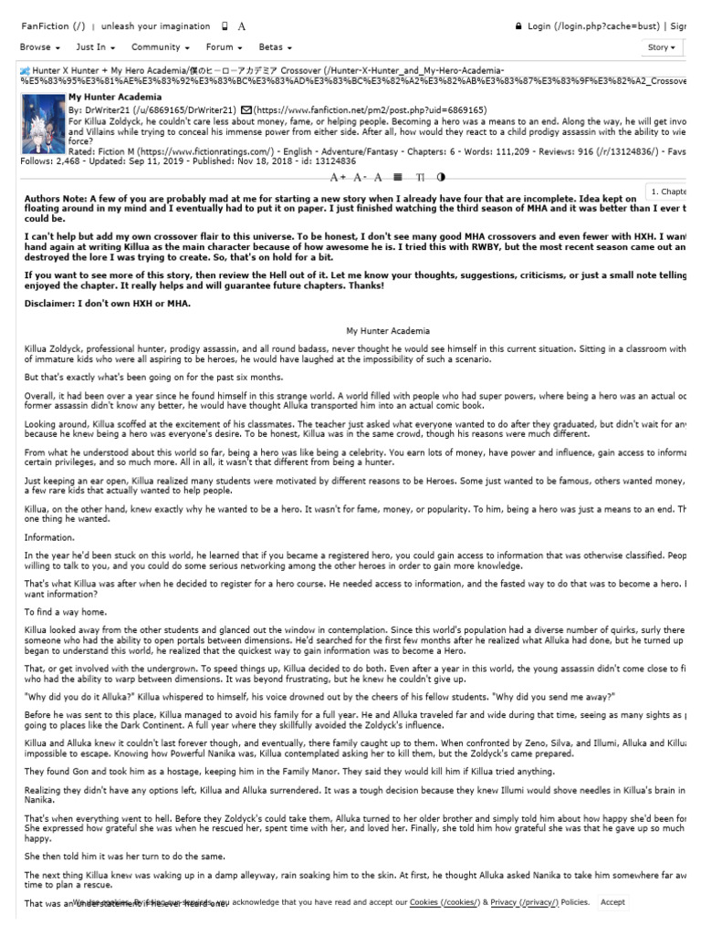 My Hunter Academia Chapter 1, a Hunter X Hunter + My Hero Academia_僕のヒーローアカデミア Crossover fanfic ...