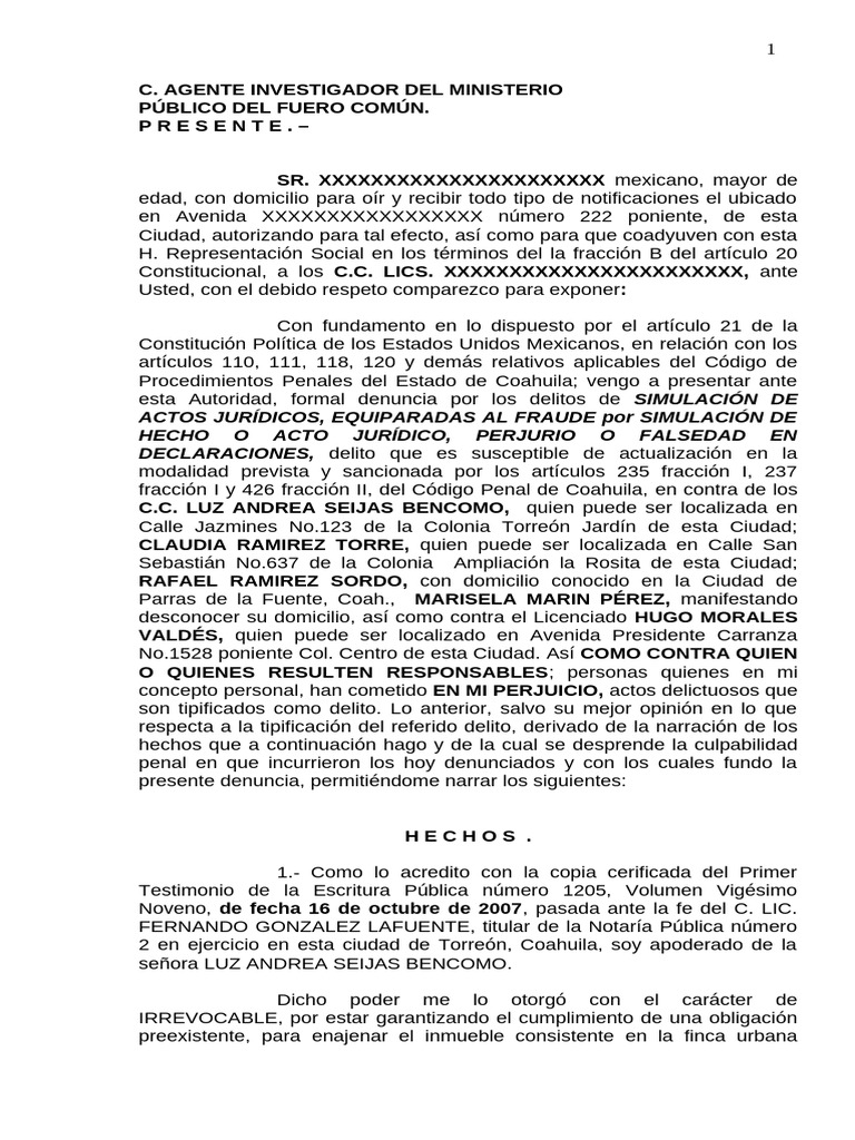 Denuncia Fraude y Simulacion (Laboral) | PDF | Derecho penal | Abogado