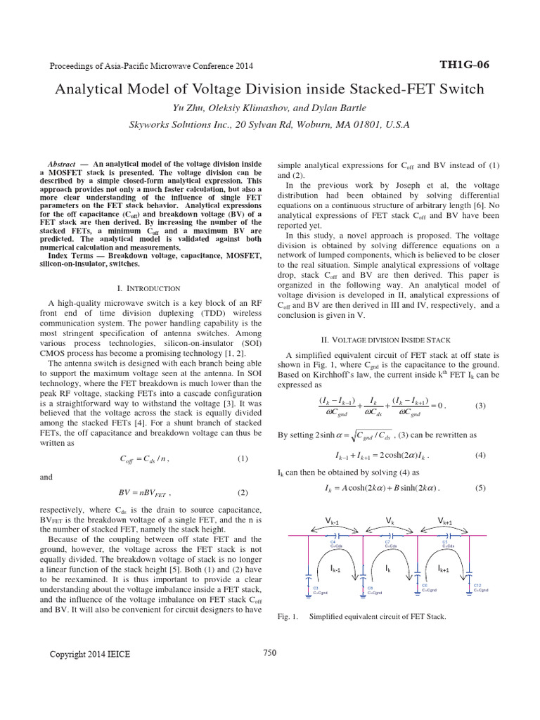 Analytical Model of Voltage Division Inside stacked-FET Switch | PDF ...