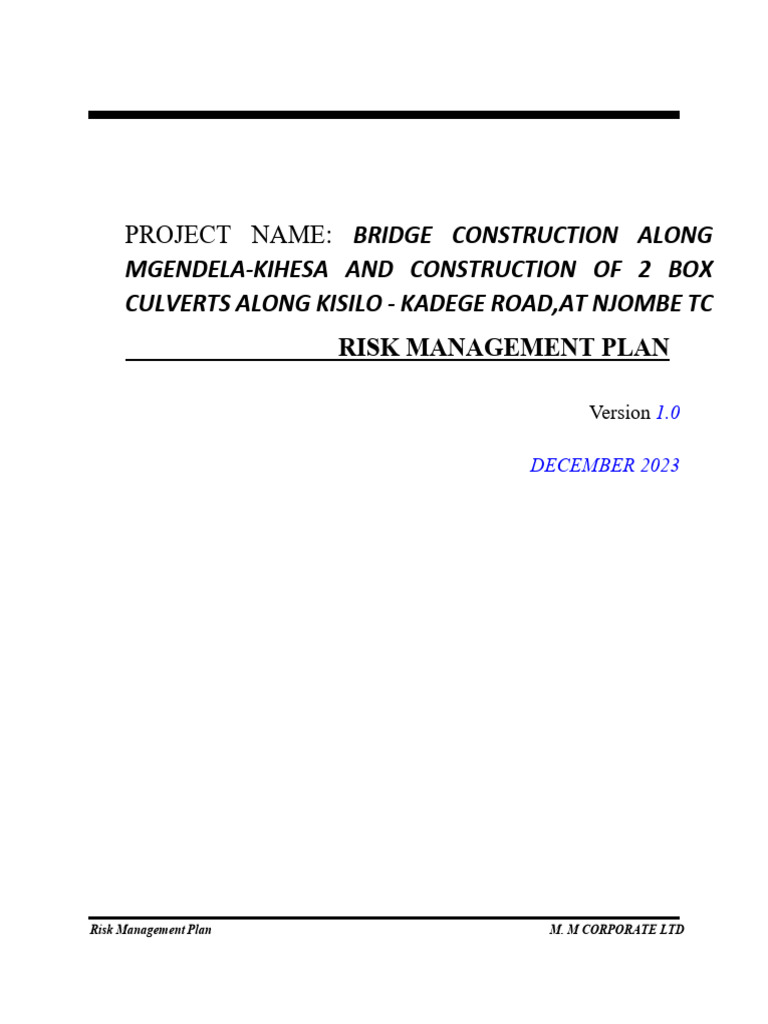 25 Risk Management Plan Njombe MM - 110123 | PDF | Risk | Risk Management