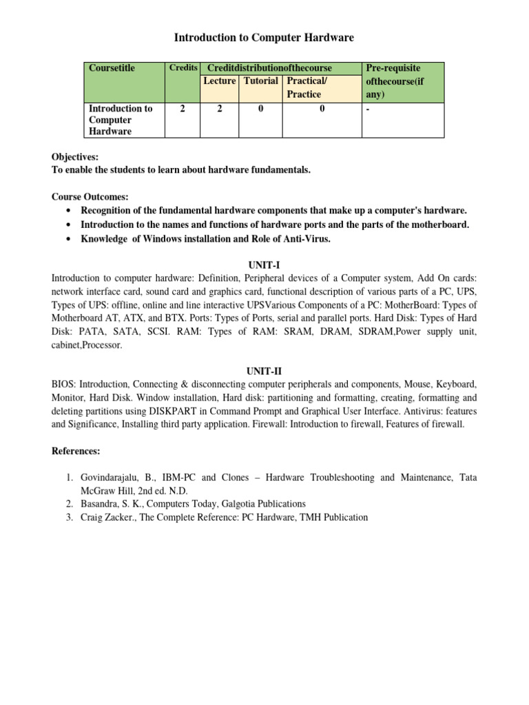 Intro To Computer Hardware | PDF